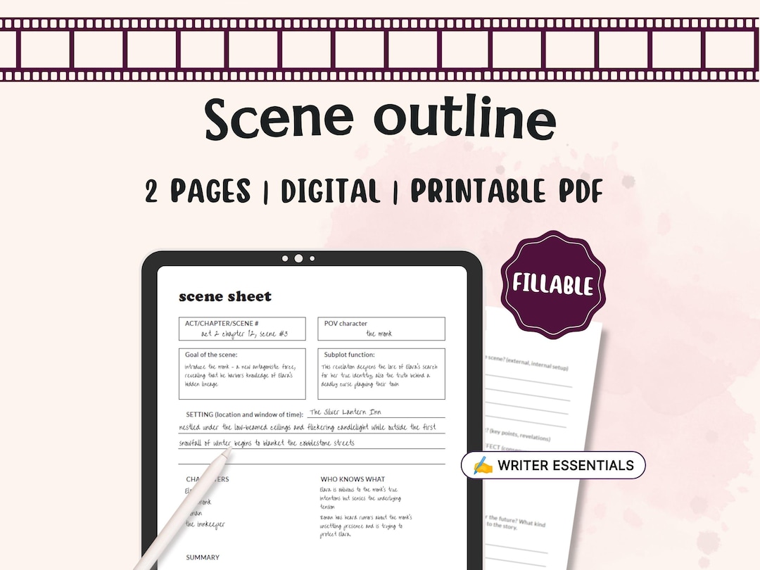 Scene Outline Sheet, Writer Author Novel Worldbuilding, Nanowrimo Story ...