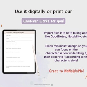 Character Name Planner Template, Nanowrimo Character Development ...