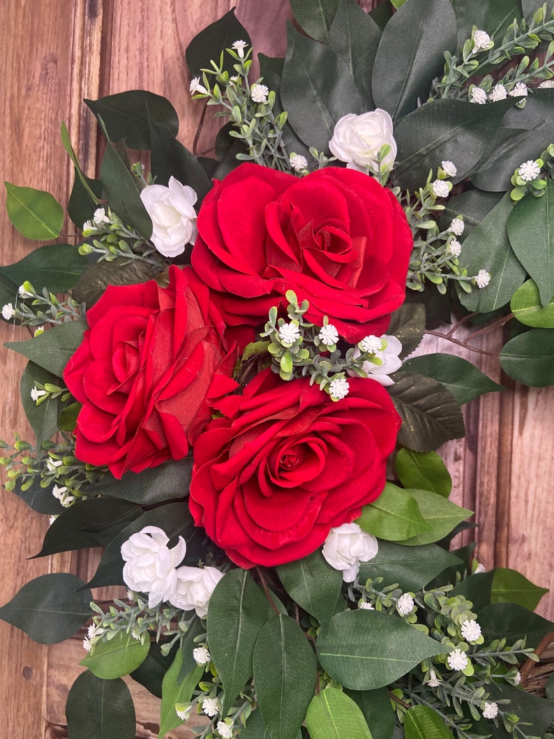 Large Red Rose and High Quality Greenery Grapevine Wreath - Etsy