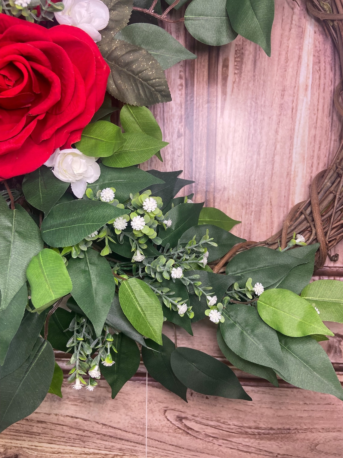 Large Red Rose and High Quality Greenery Grapevine Wreath - Etsy