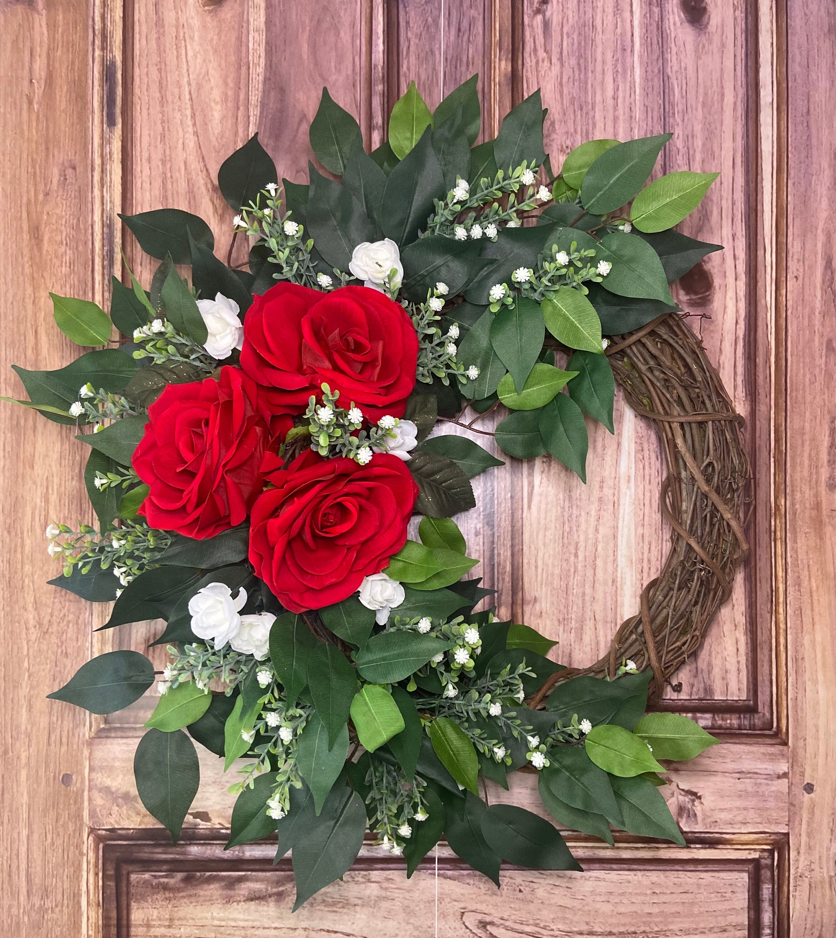 Large Red Rose and High Quality Greenery Grapevine Wreath - Etsy