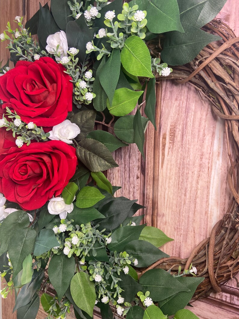 Large Red Rose and High Quality Greenery Grapevine Wreath - Etsy