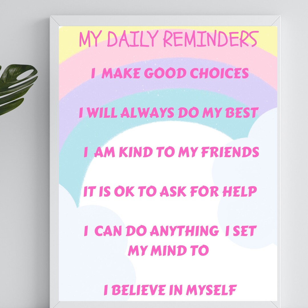 My Daily Reminders Positive Affirmations for Kids, Wall Decor, Playroom ...