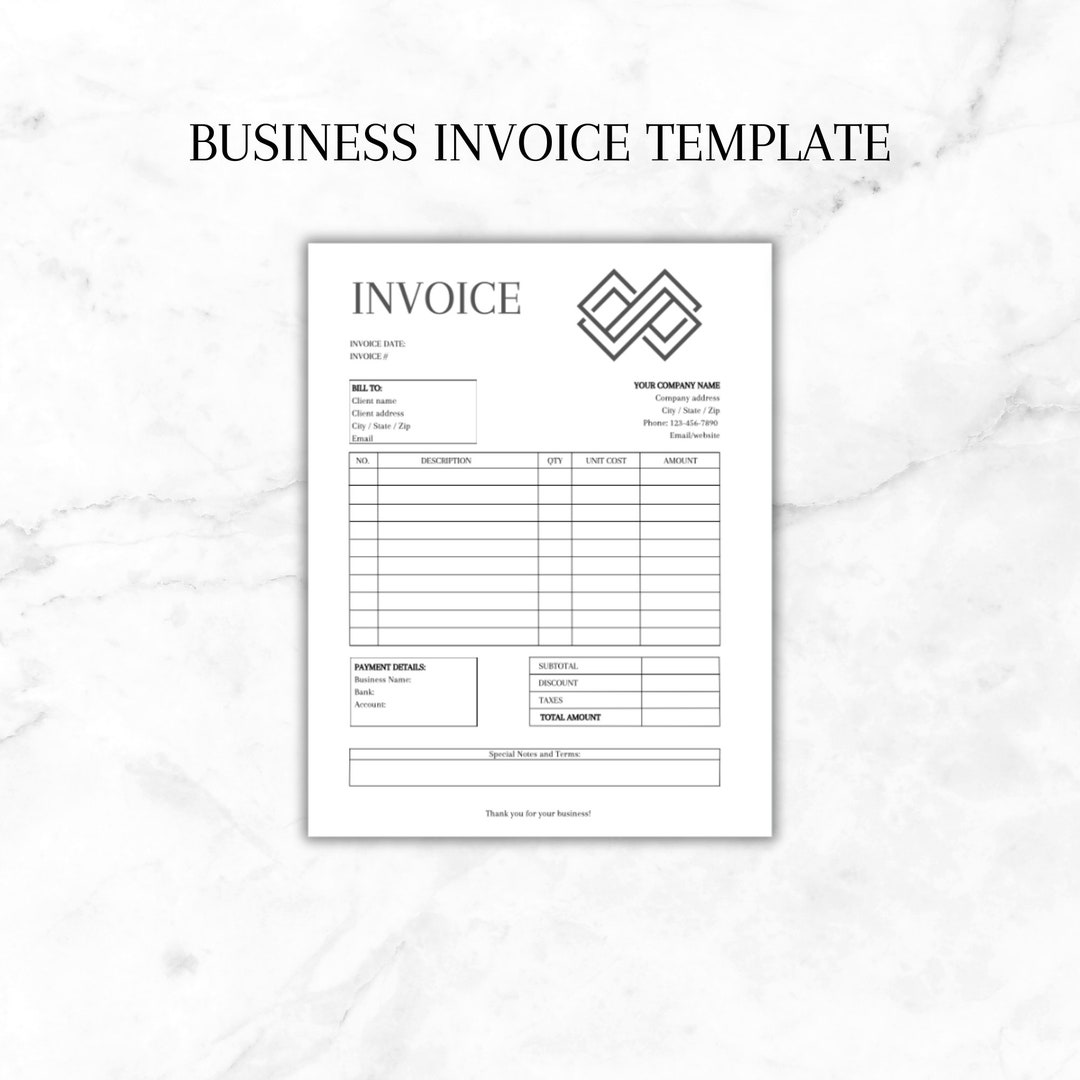 Business Invoice Template, Simple Small Business Invoice, Printable ...