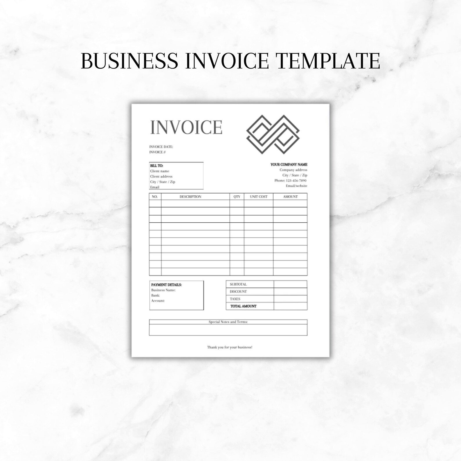 Business Invoice Template, Simple Small Business Invoice, Printable ...