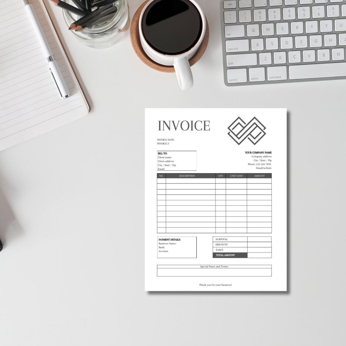 Business Invoice Template, Simple Small Business Invoice, Printable ...