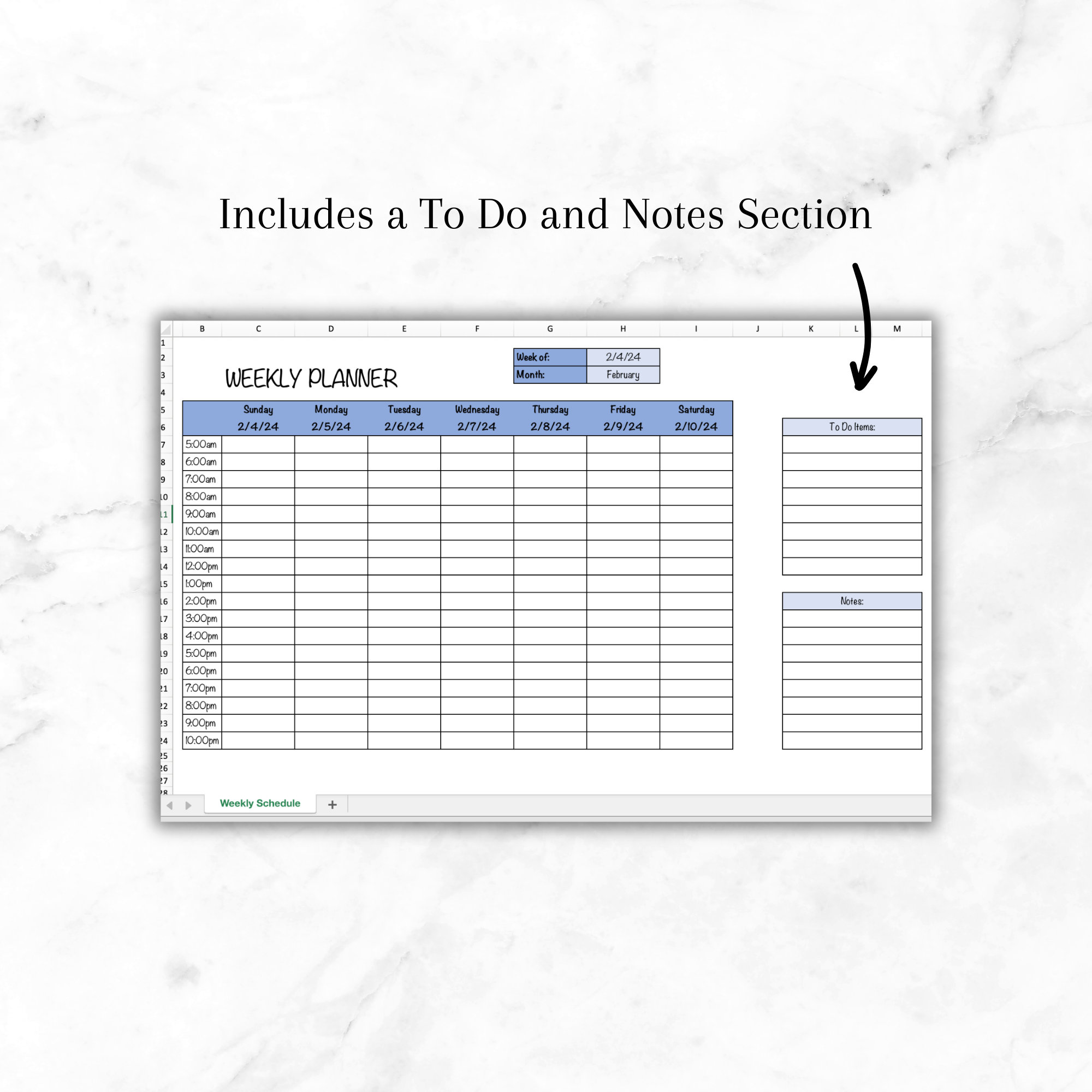 Basic Weekly Planner Excel Template, Excel Template for Weekly Planning ...