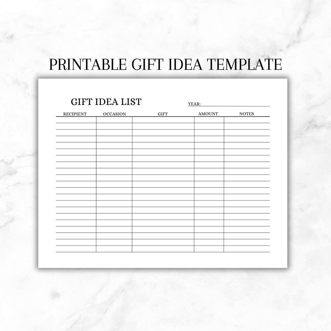 Gift Idea Template, Simple Gift Idea Tracker, Basic Gift Idea List ...
