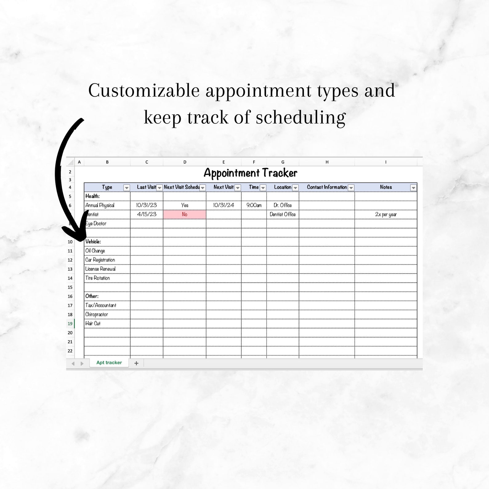 Excel Appointment Tracker, Downloadable Appointment Spreadsheet, Simple ...