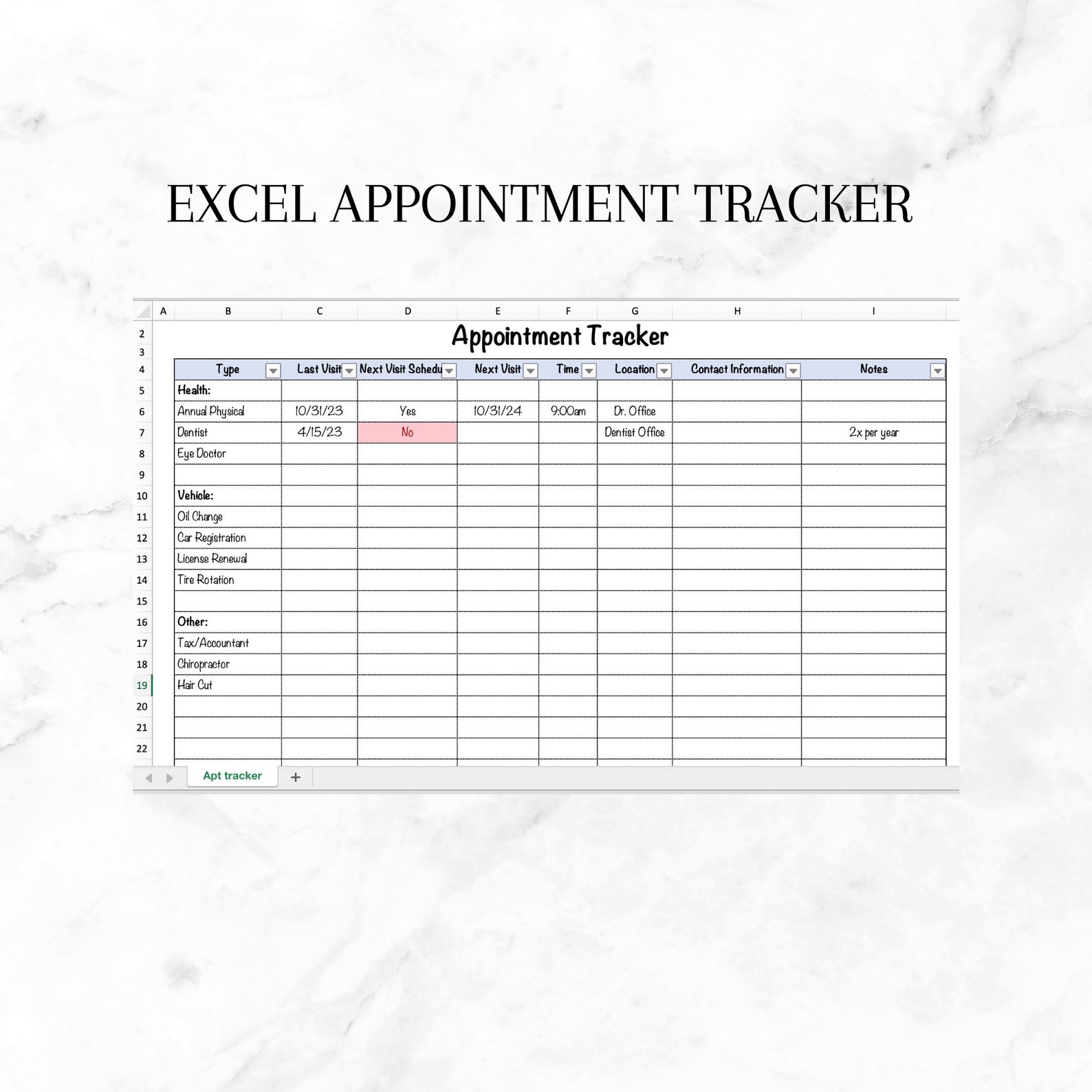 Excel Appointment Tracker, Downloadable Appointment Spreadsheet, Simple ...