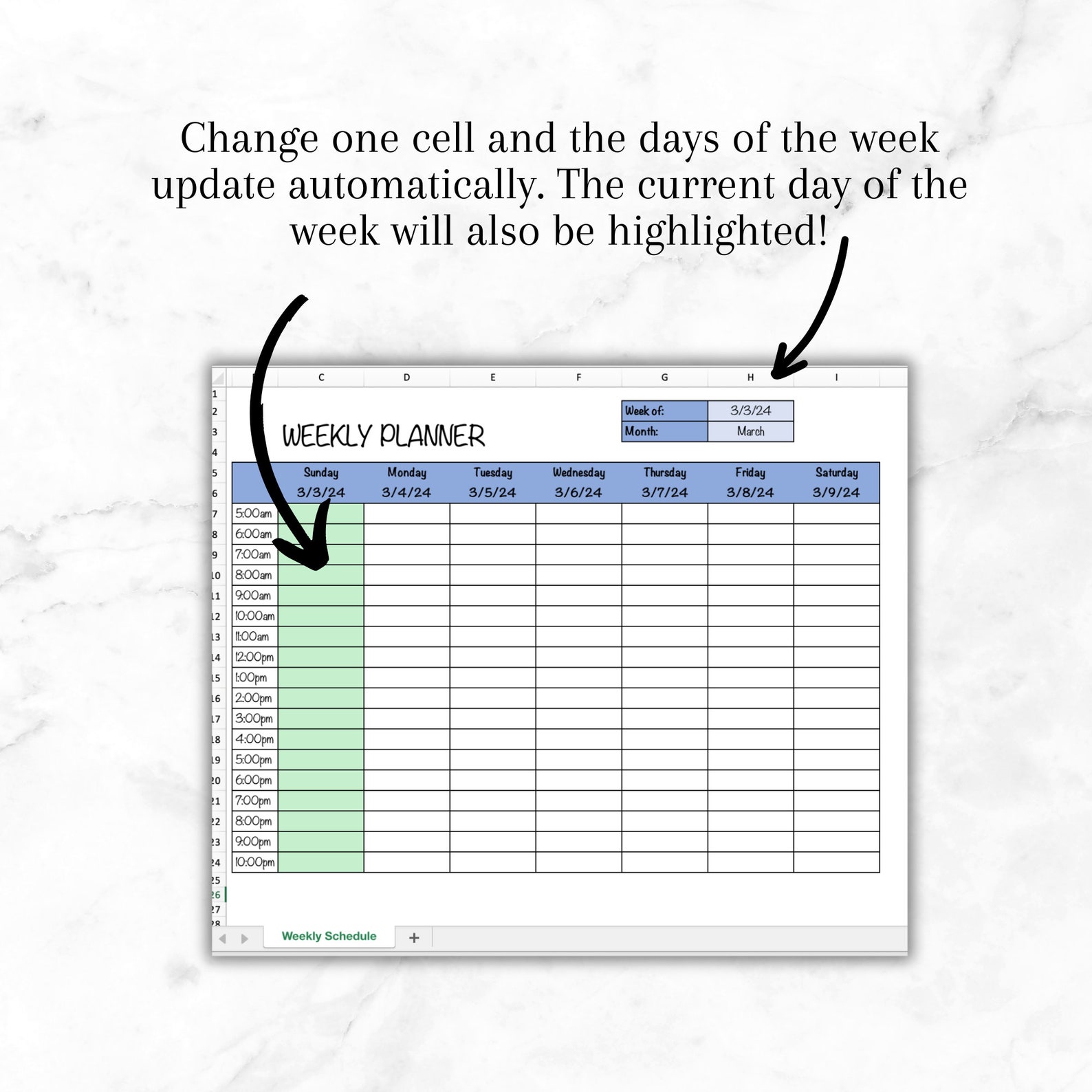 Basic Weekly Planner Excel Template, Excel Template for Weekly Planning ...