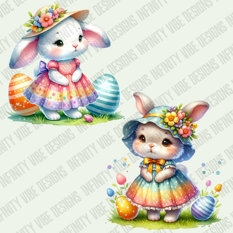 Cute Easter Bunny Digital Clipart Bundle, 9 Spring Bunny Digital Art ...