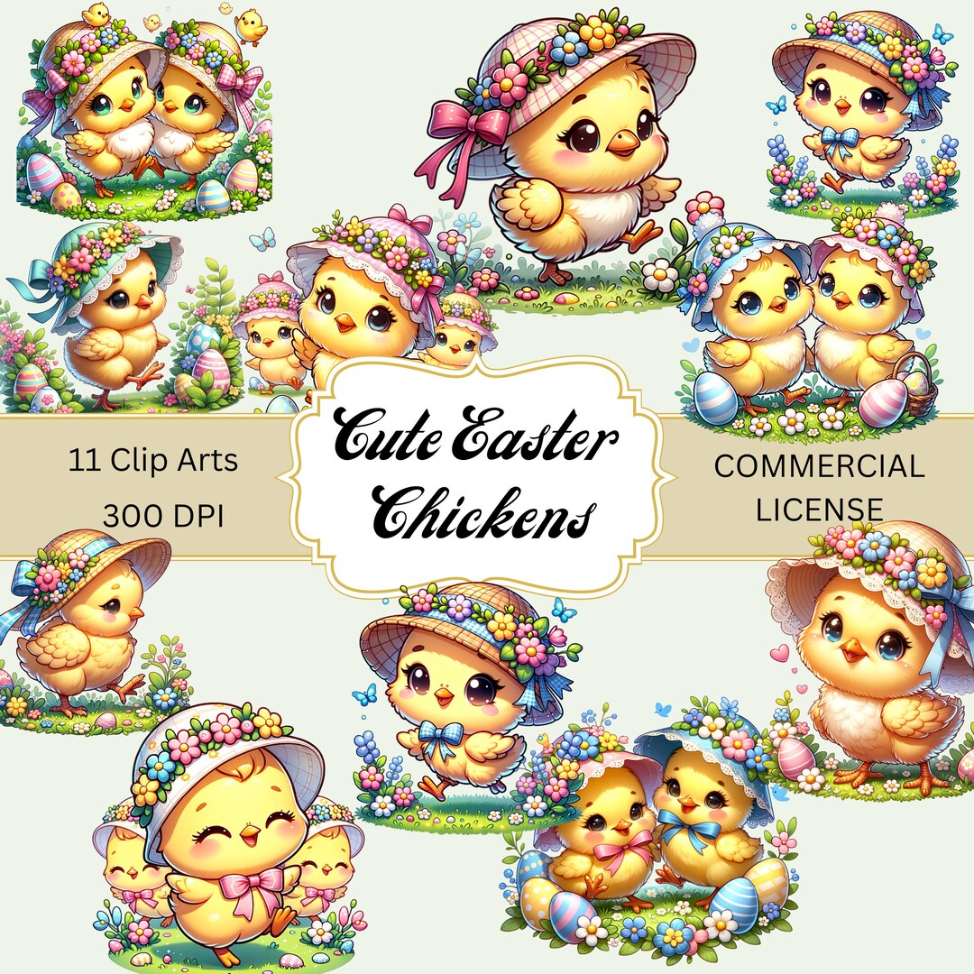Cute Easter Chickens PNG Clipart Set, Easter Egg Hunt Sublimation, 11 ...
