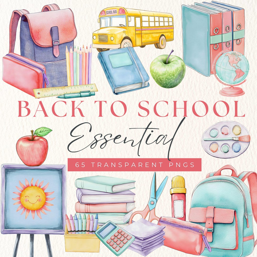 Watercolor School Clipart, Back to School PNG, Teacher Clipart, School ...