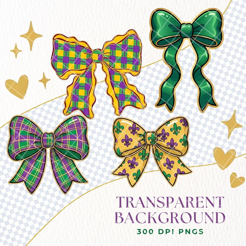 Coquette Mardi Gras Bows Clipart Bundle, New Orleans Carnival Bow ...
