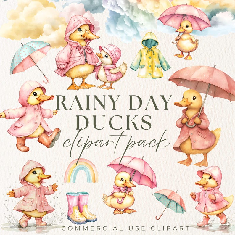 Watercolor Duck Clipart PNG, Cute Duck With Umbrella, Rainy Day ...
