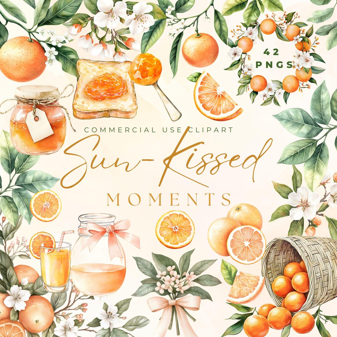 Watercolor Orange Clipart Pack, Botanical Citrus PNG, Orange Blossom ...