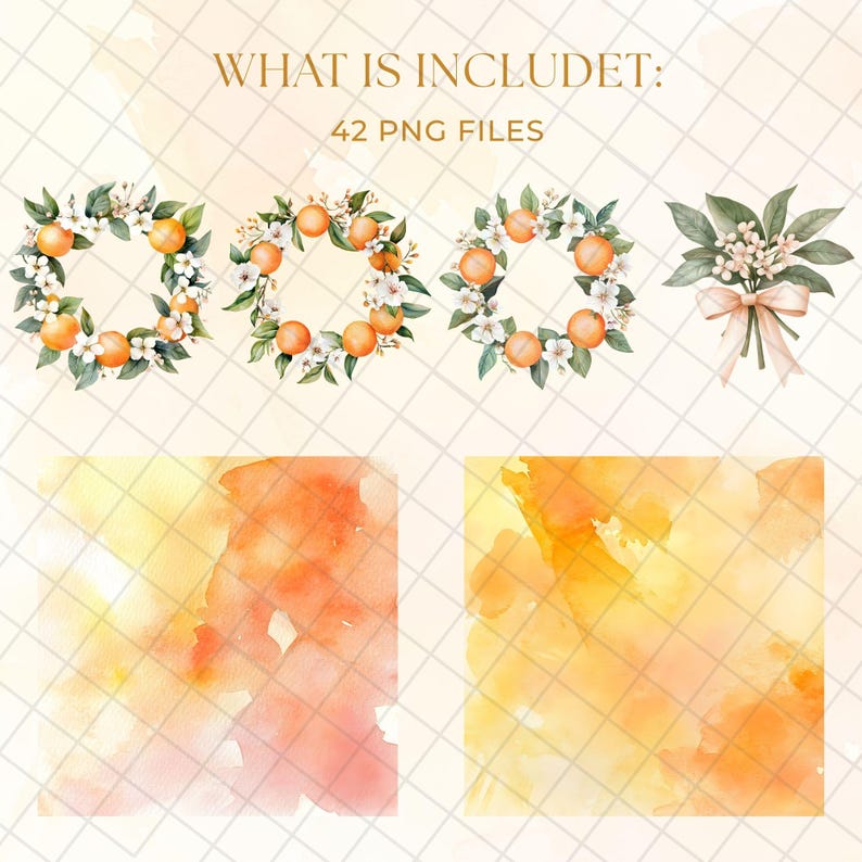 Watercolor Orange Clipart Pack, Botanical Citrus PNG, Orange Blossom ...