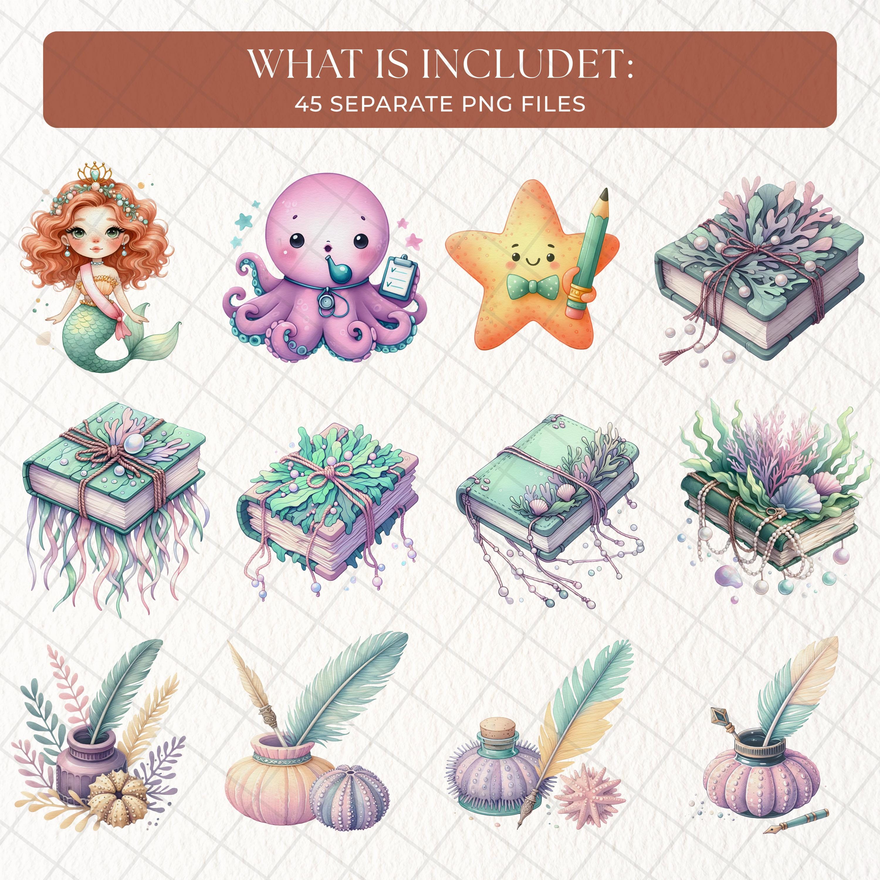 Watercolor Mermaid Clipart, Cute Baby Mermaid PNG, Under the Sea ...