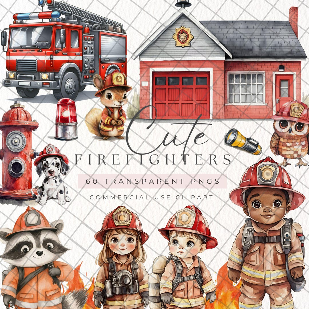 Firefighter Clipart Bundle, Fire Truck & Firefighter Kids PNG, Nursery ...