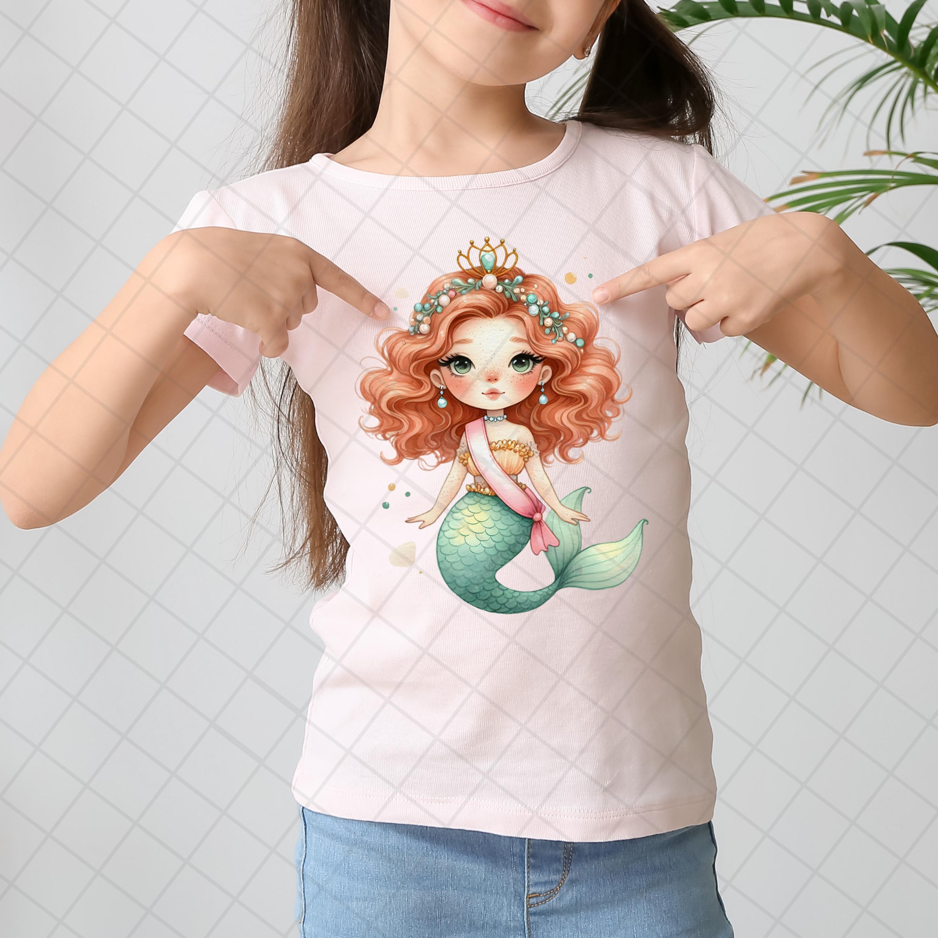Watercolor Mermaid Clipart, Cute Baby Mermaid PNG, Under the Sea ...