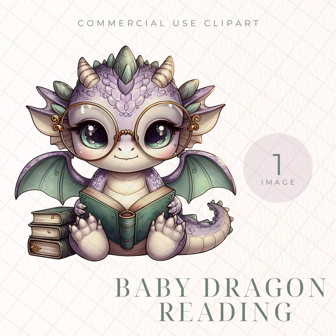 Reading Baby Dragon PNG, Fantasy Book Dragon Clipart for Sublimation ...