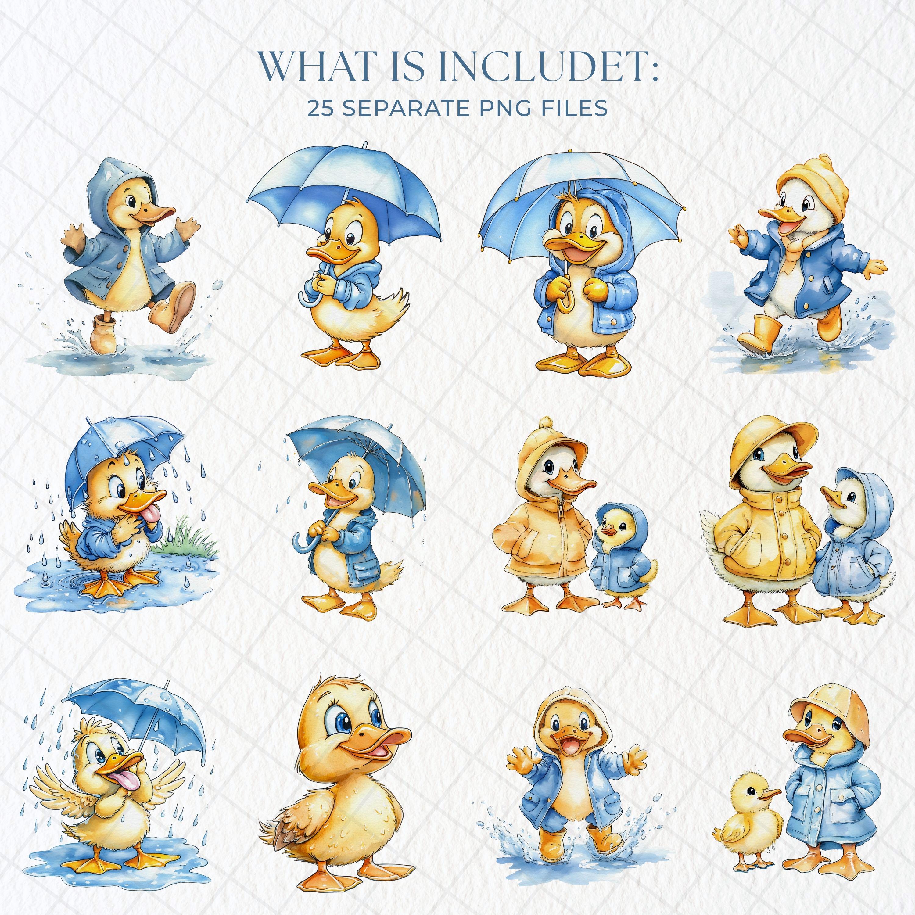 Rainy Day Duck Clipart Bundle, Watercolor Duck Pngs, Baby Duck With ...