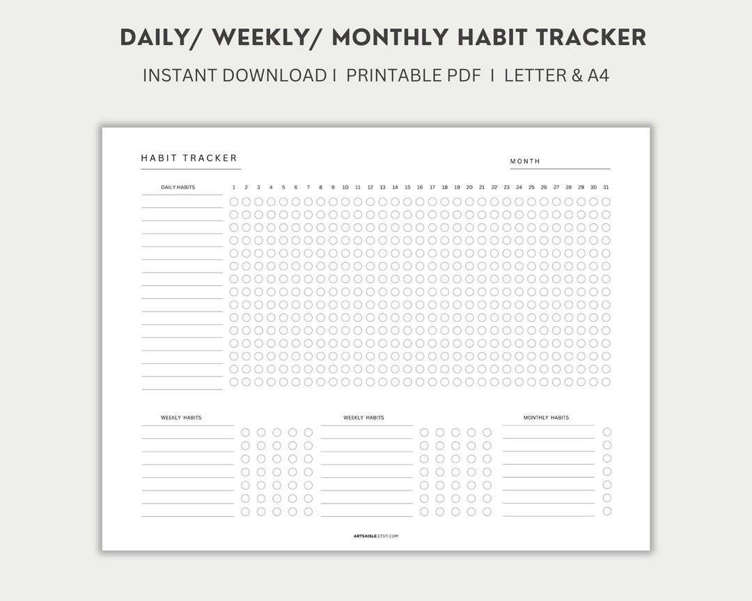 Monthly Habit Tracker Printable Landscape Template, Habit Planner , 30 ...