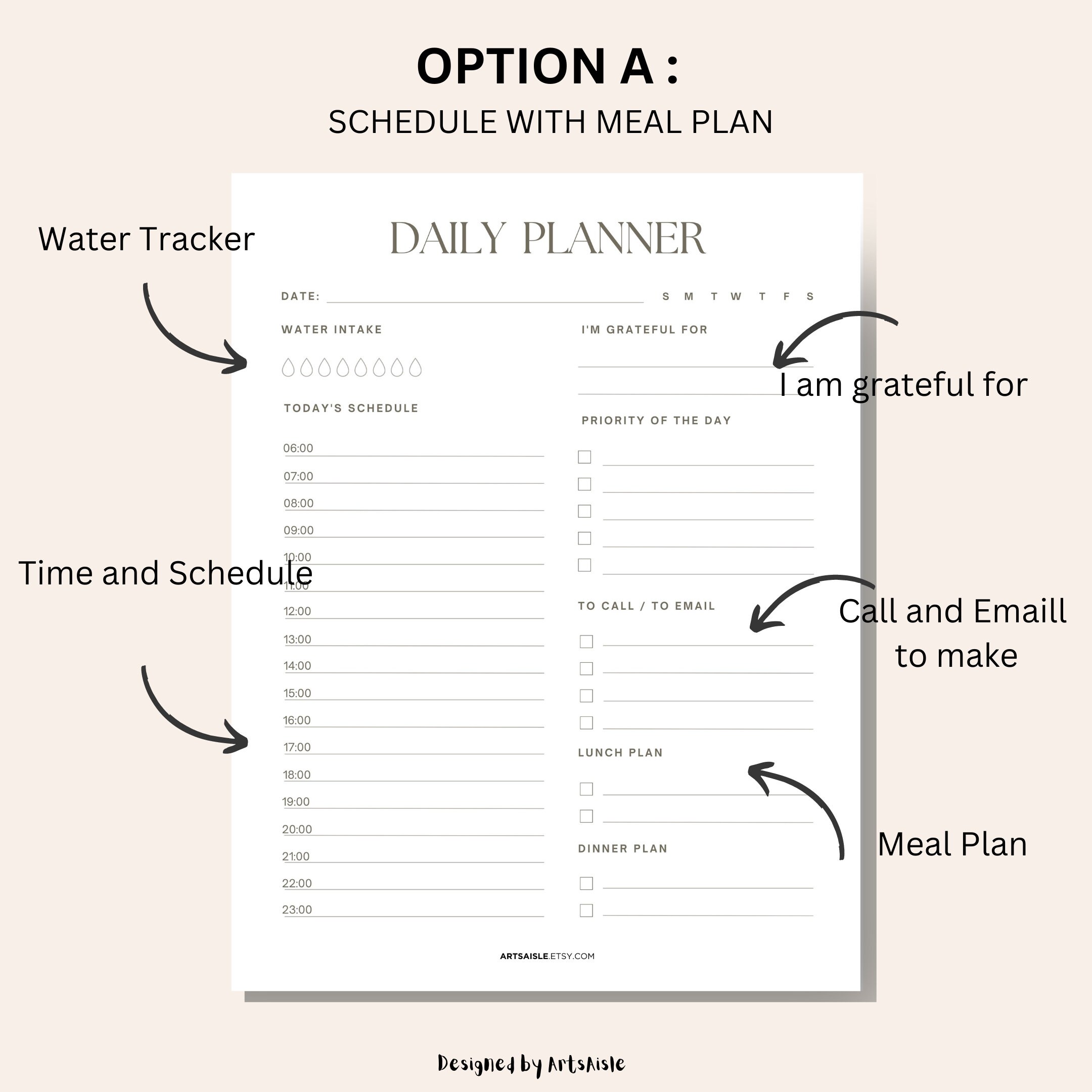 Daily Planner Printable and Fillable, Daily Planner Template, Daily ...
