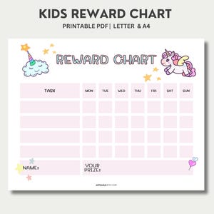 Toddler Girls Unicorn Reward Chart, Kids Sticker Chart Printable, Girls ...