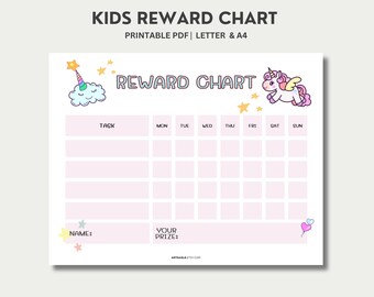 Printable Unicorn Reward Chart, Unicorn Girls Sticker Chart, Instant ...