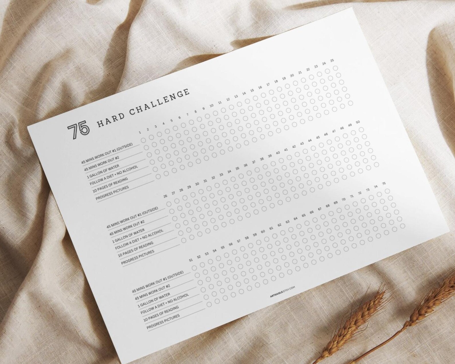 75 Hard Challenge Tracker Printable Template 75 Day Fitness Challenge ...