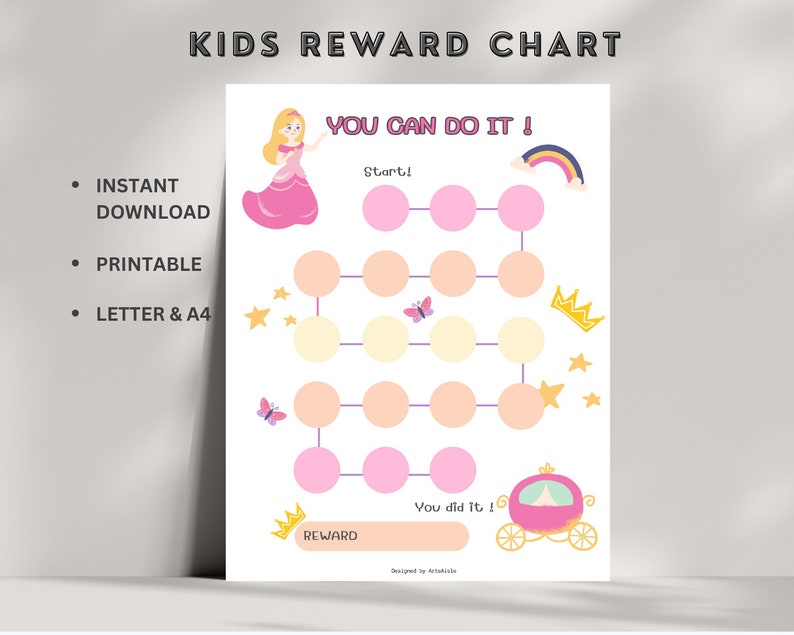 Printable Princess Reward Chart for Girls Kids Behavior Chart Princess ...