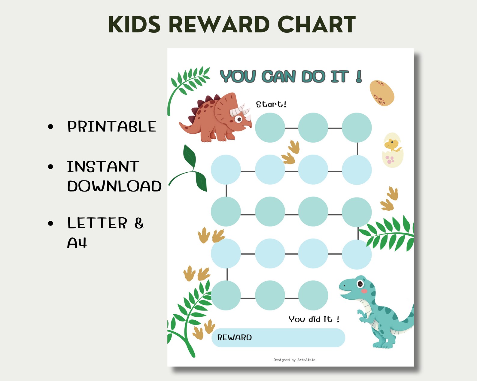 Printable Dinosaur Reward Chart for Kids Kids Behavior Chart Dinosaur ...