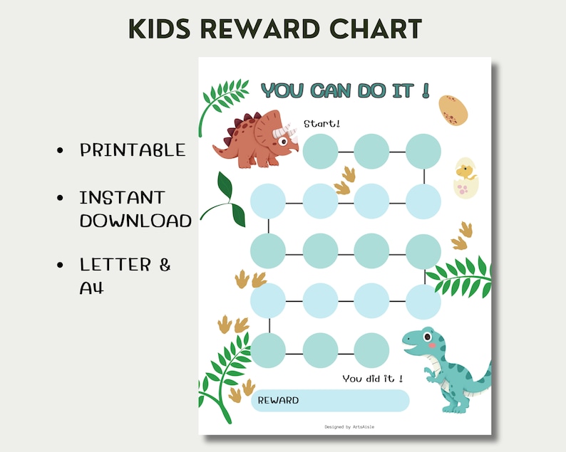 Printable Dinosaur Reward Chart for Kids Kids Behavior Chart Dinosaur ...