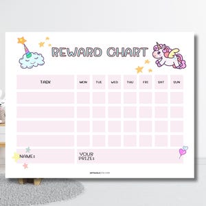 Toddler Girls Unicorn Reward Chart, Kids Sticker Chart Printable, Girls ...