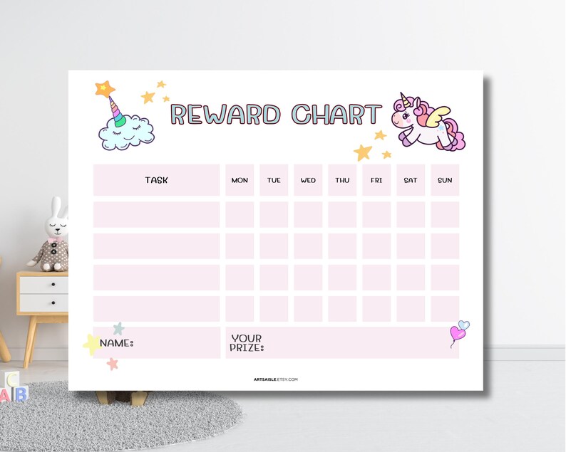 Toddler Girls Unicorn Reward Chart, Kids Sticker Chart Printable, Girls ...