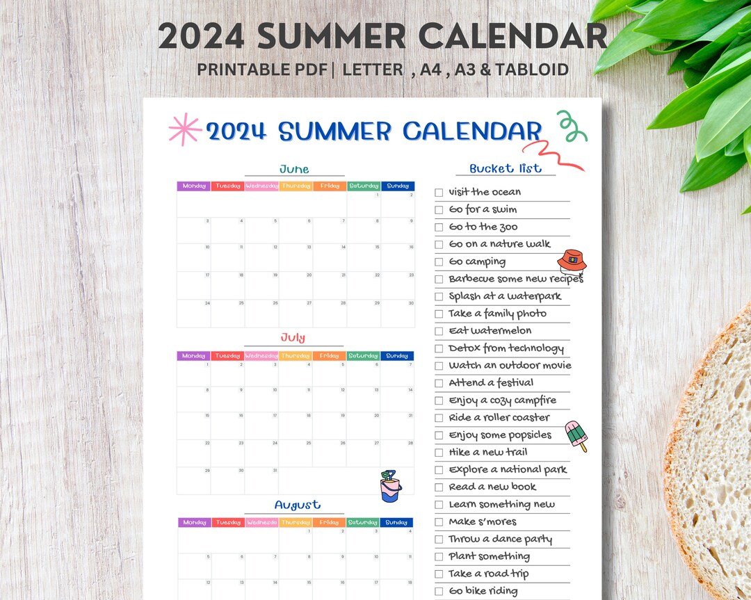 2024 Printable Summer to Do List, Summer Activities Calendar, Summer ...