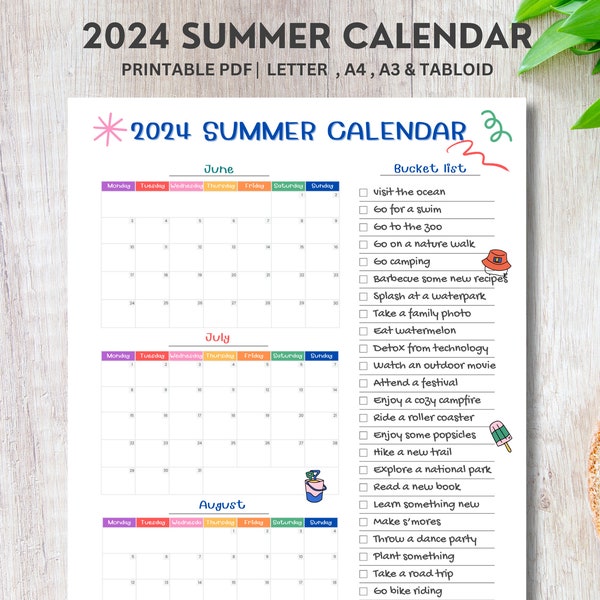 Summer Calendar - Etsy