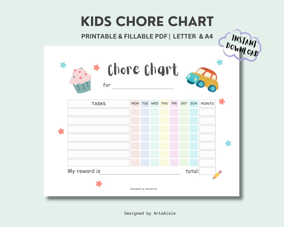 Kids Chore Chart Printable , Kids Daily Weekly Responsibility Chart ...
