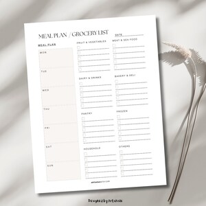 Grocery Shopping List Template With Weekly Meal Plan, Printable and ...
