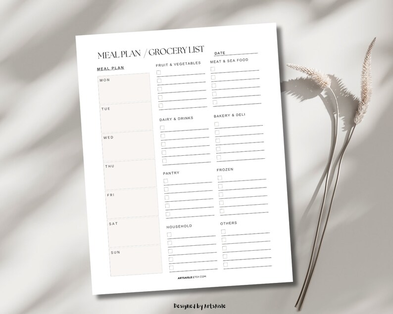 Grocery Shopping List Template With Weekly Meal Plan, Printable and ...