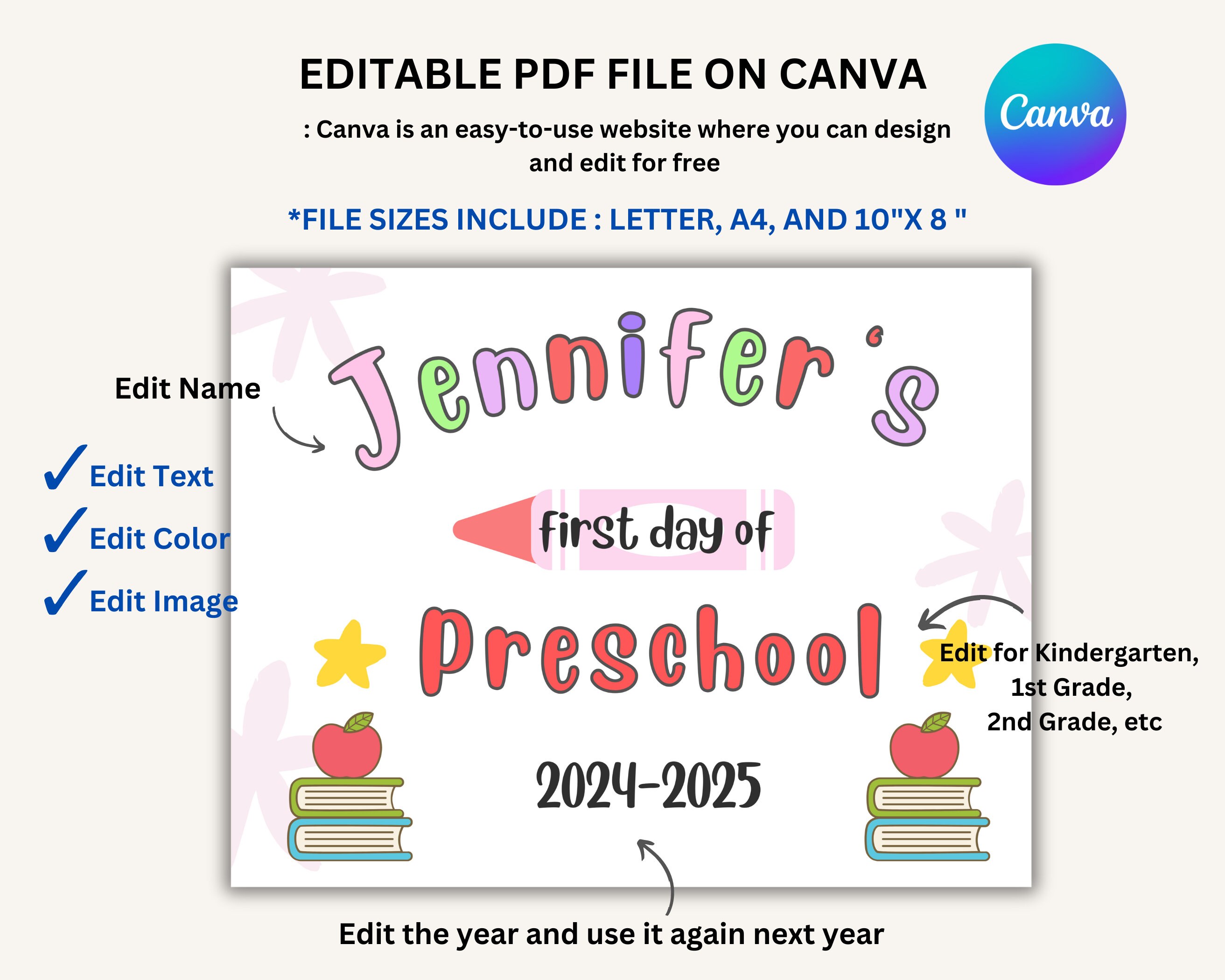 First Day of School Printable Signs, Back to School Signs Editable ...