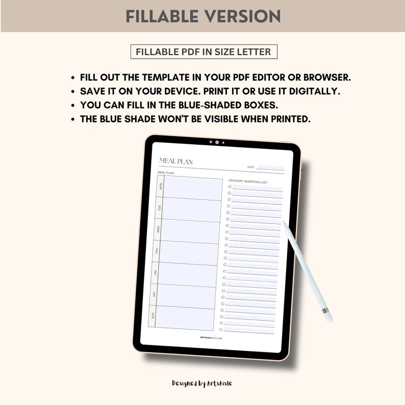 Meal Planner and Grocery Shopping List PDF Template, Printable and ...