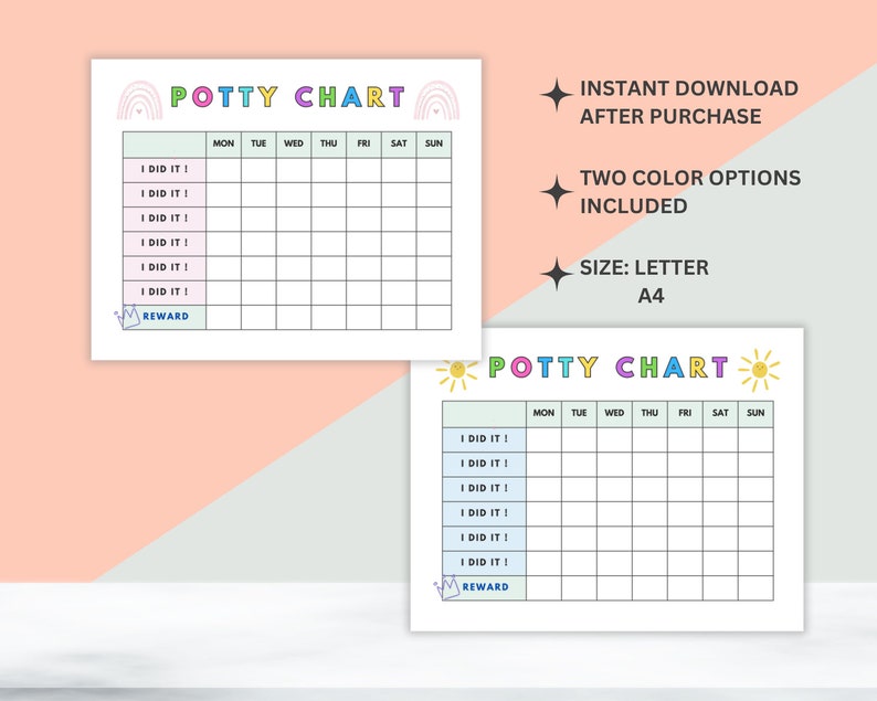 Potty Training Reward Chart for Boys and Girls Toddler Potty Training ...