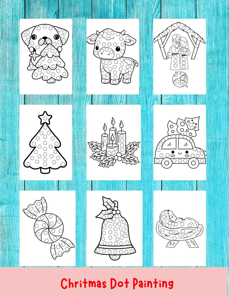 Christmas Themed Printables-kids Dot Coloring Pages- Dot Marker ...