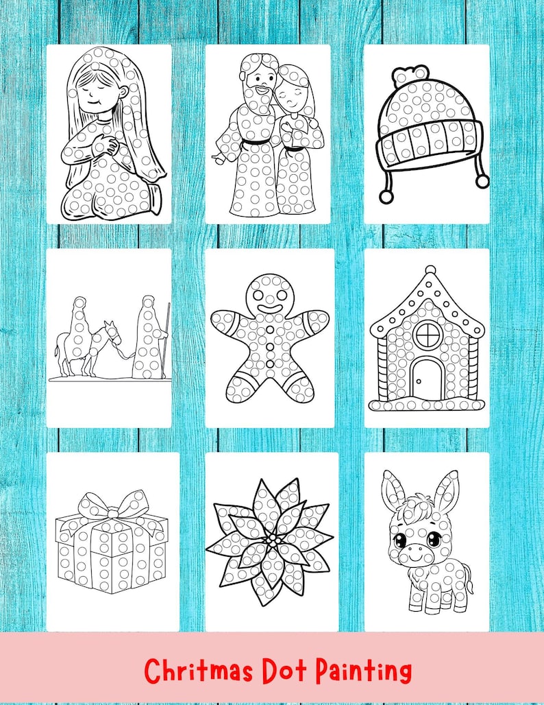 Christmas Themed Printables-kids Dot Coloring Pages- Dot Marker ...