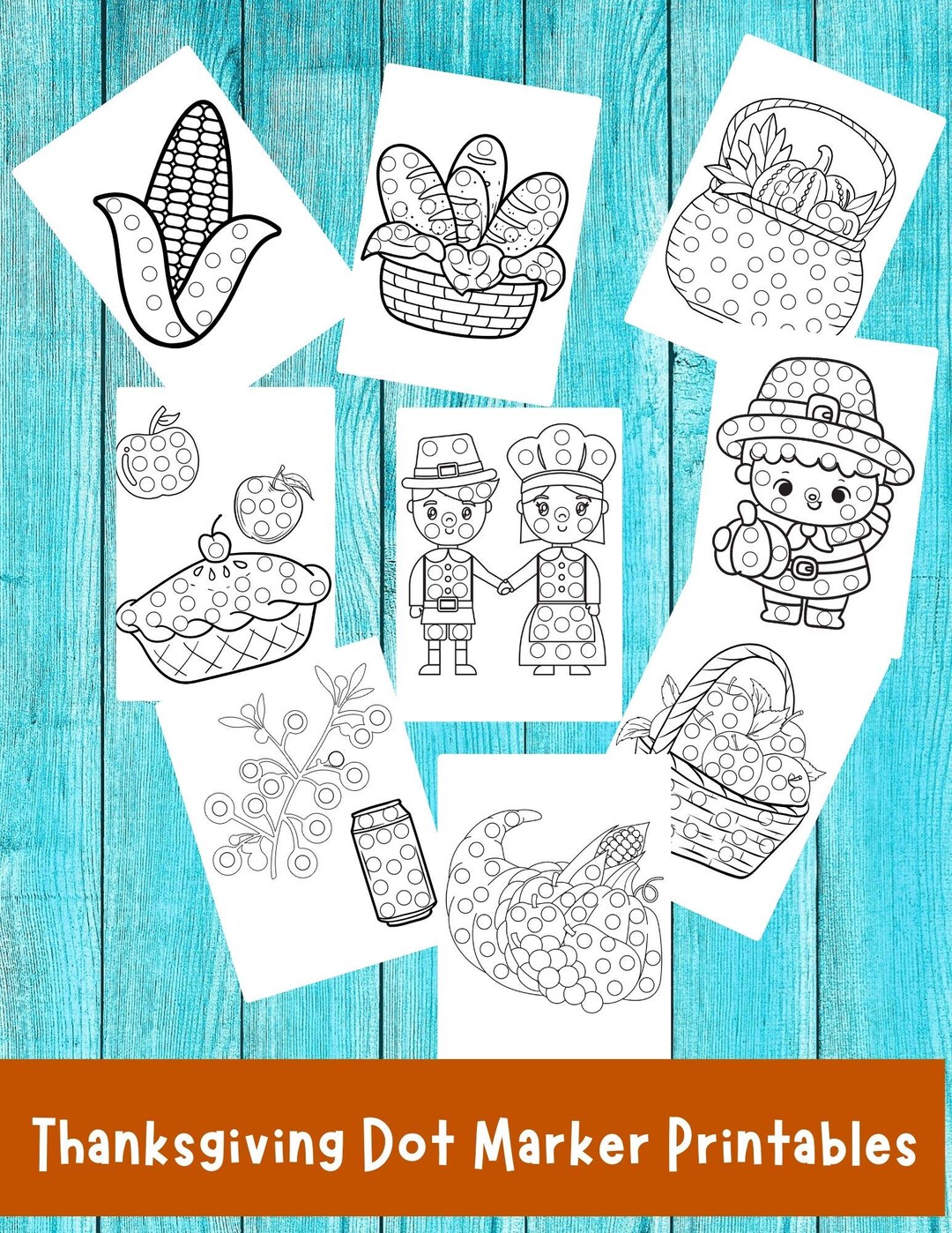 Thanksgiving Themed Printables-kids Dot Coloring Pages- Dot Marker ...