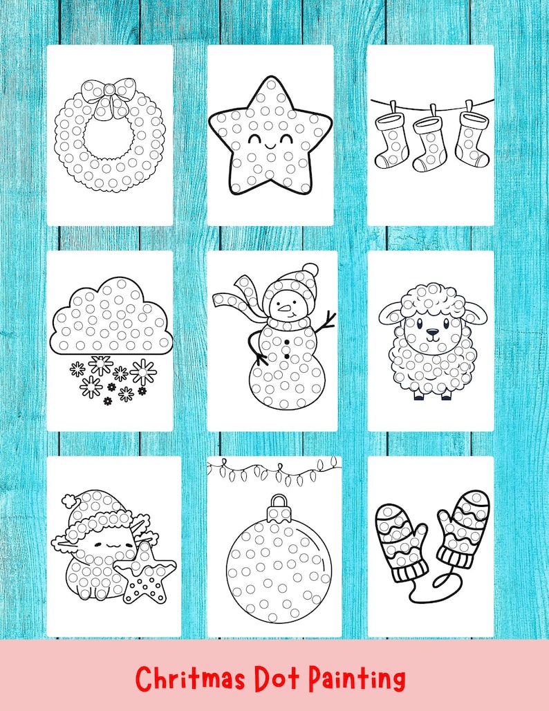 Christmas Themed Printables-kids Dot Coloring Pages- Dot Marker ...