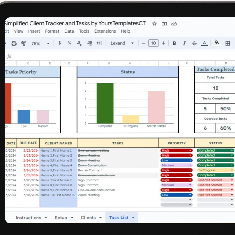 Simple Client Tracker and Task Tracker Small Business Spreadsheet, Lead ...
